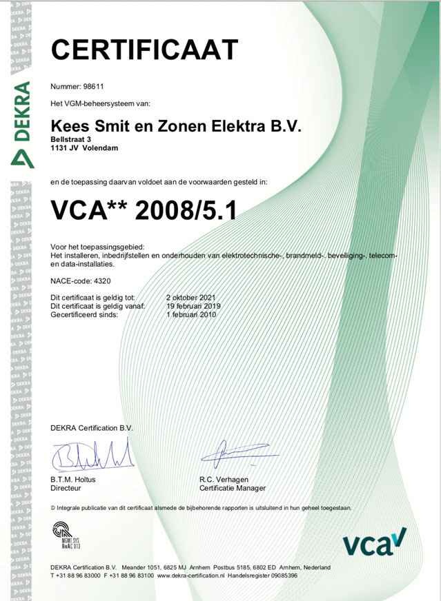 Certificering | Smit Elektrotechniek